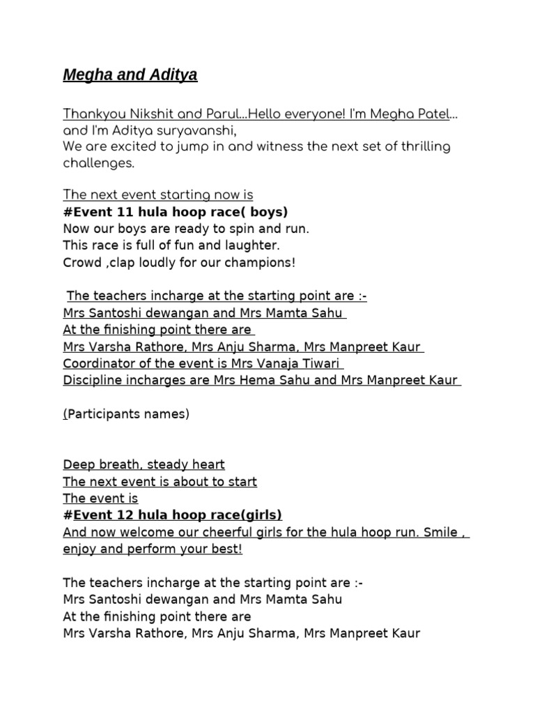 Sports Day (MEGHA and ADITYA) | PDF