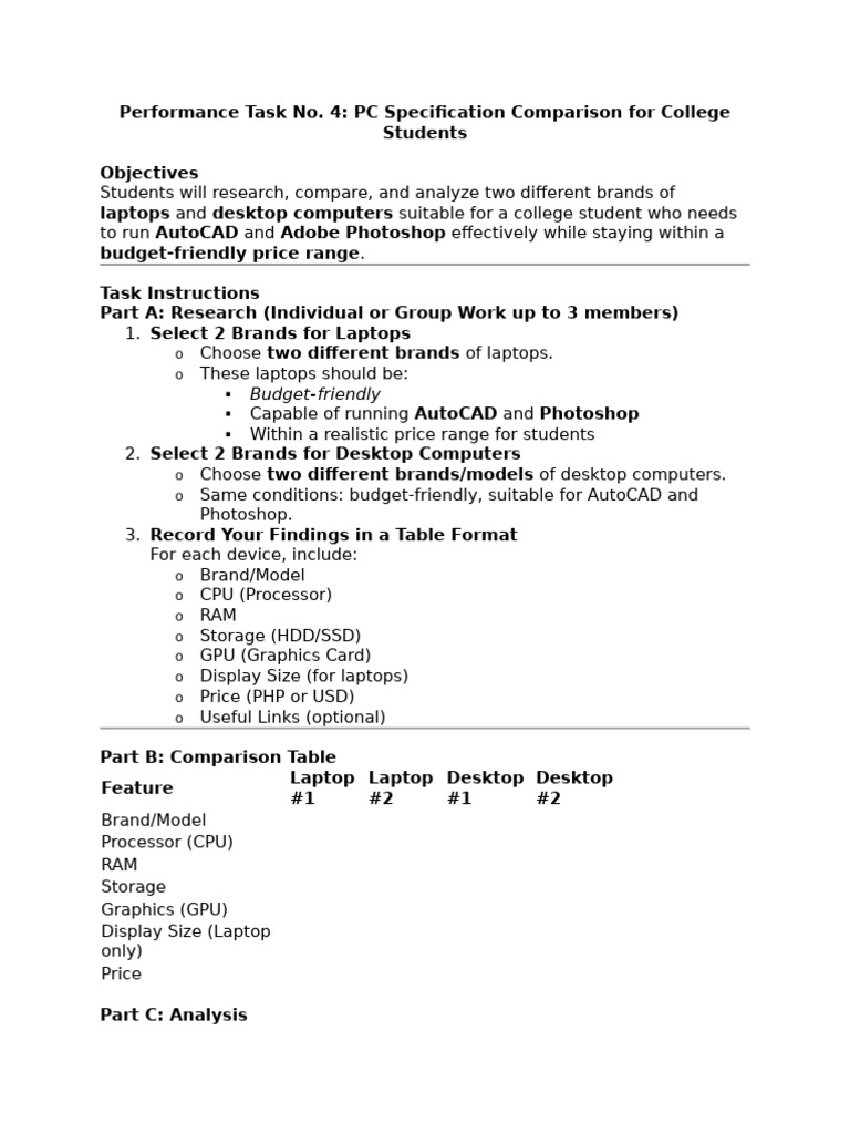 Performance Task in PC Specificaiton 2025 2026 | PDF