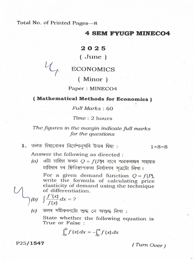 Mathematical Methods For Economics | PDF