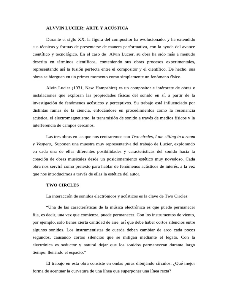 Alvin Lucier - Arte y Acústica | PDF | Sonido | Acústica
