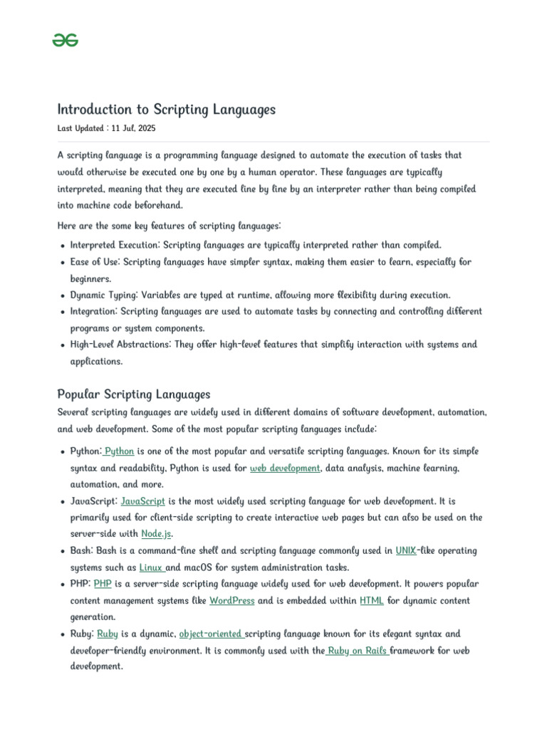 Introduction to Scripting Languages | PDF | Scripting Language ...