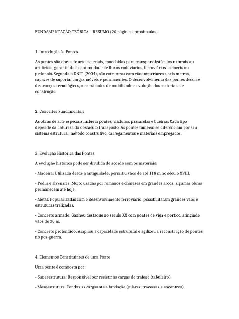 Fundamentacao_Teorica_Resumo_20pg | PDF | Ponte | Engenharia Estrutural