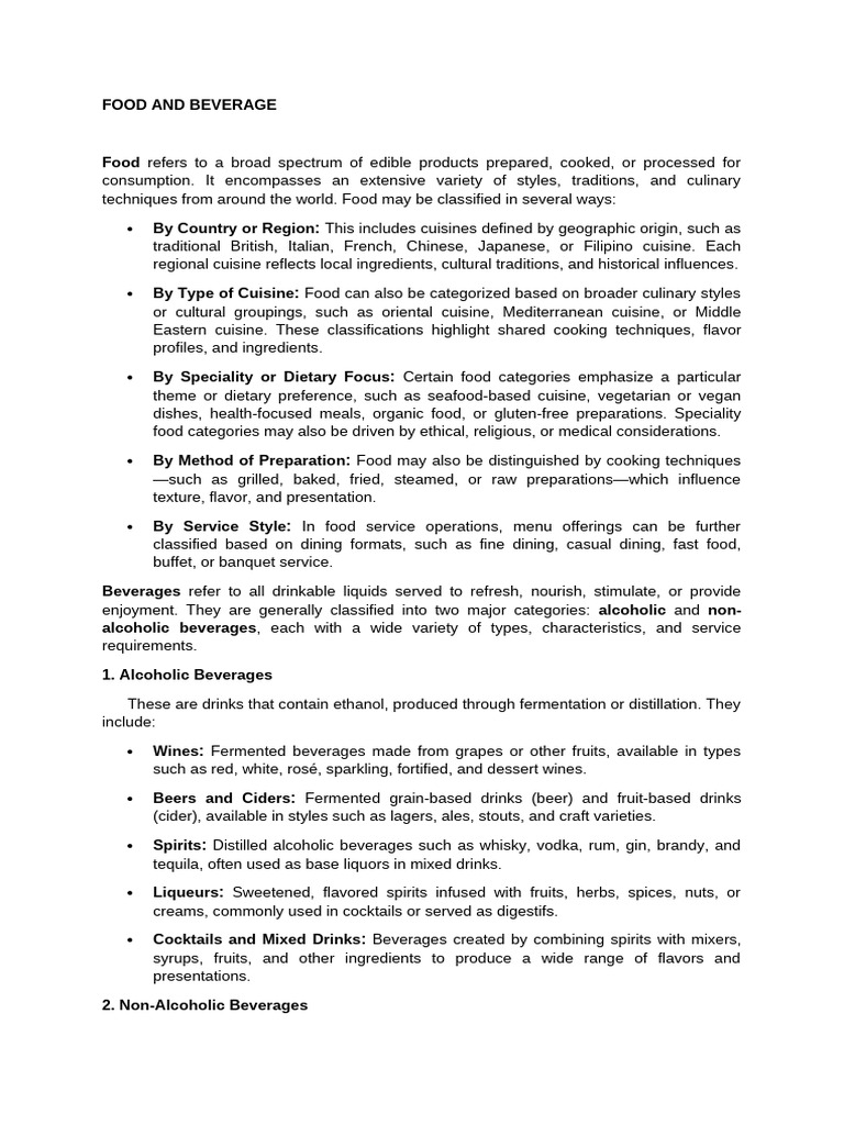 Handouts 02 Food and Beverage | PDF | Drink | Alcoholic Beverages