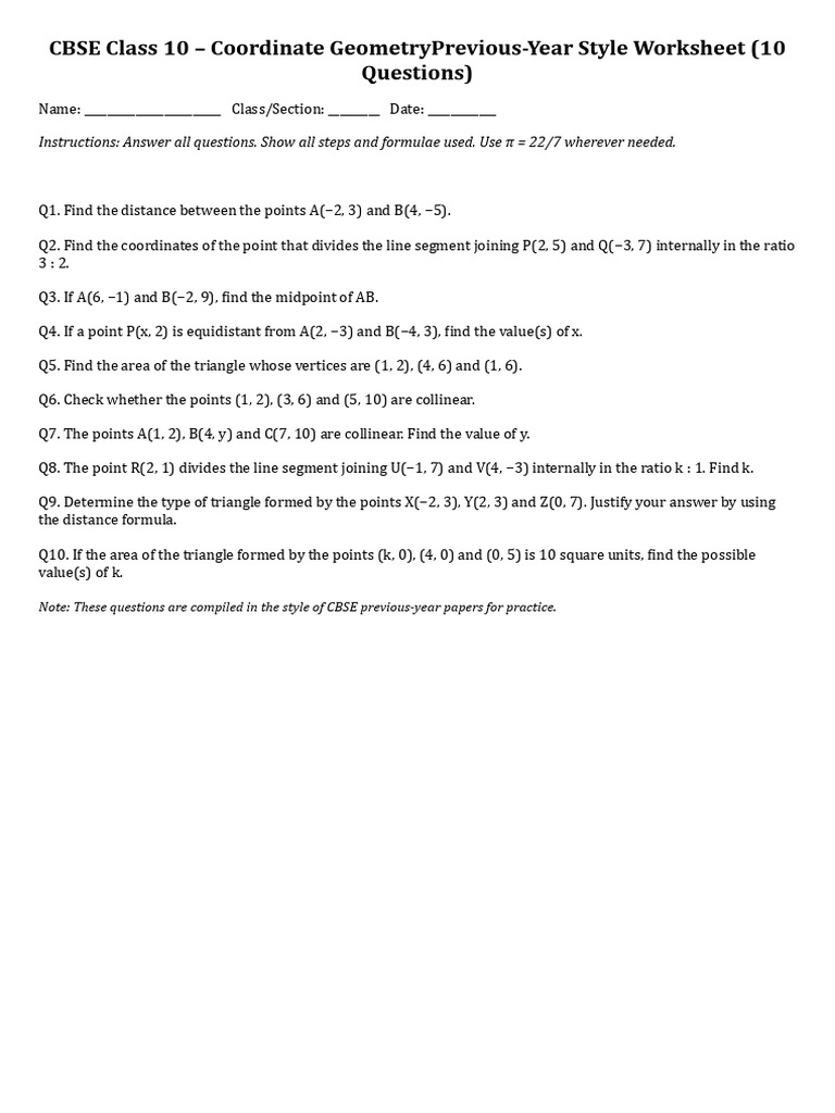 CBSE Class10 Coordinate Geometry PYQ Worksheet - Docx 20250826 142439 ...