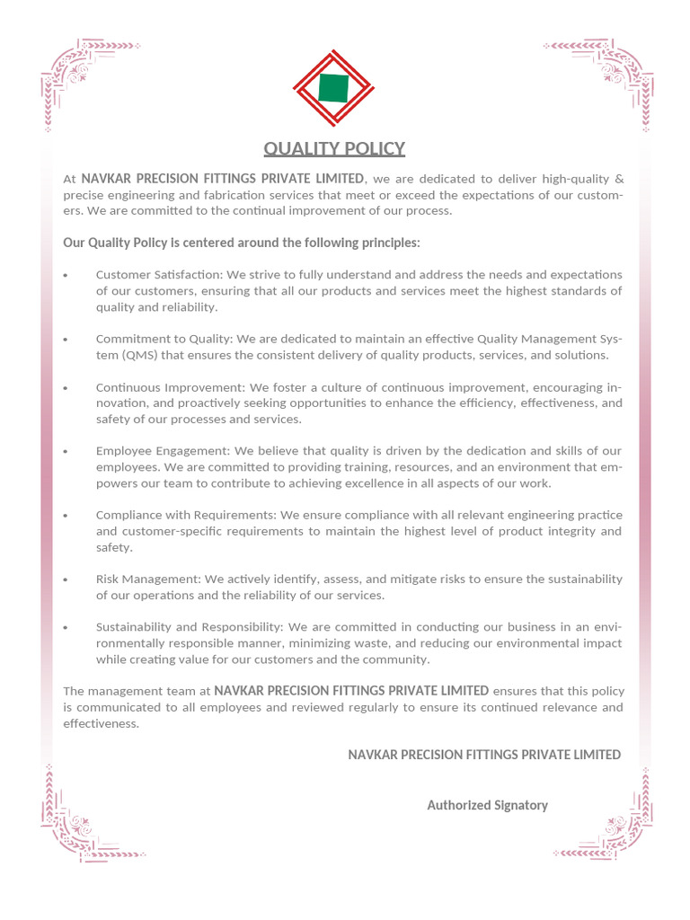 Quality Policy Certificate PMA | PDF
