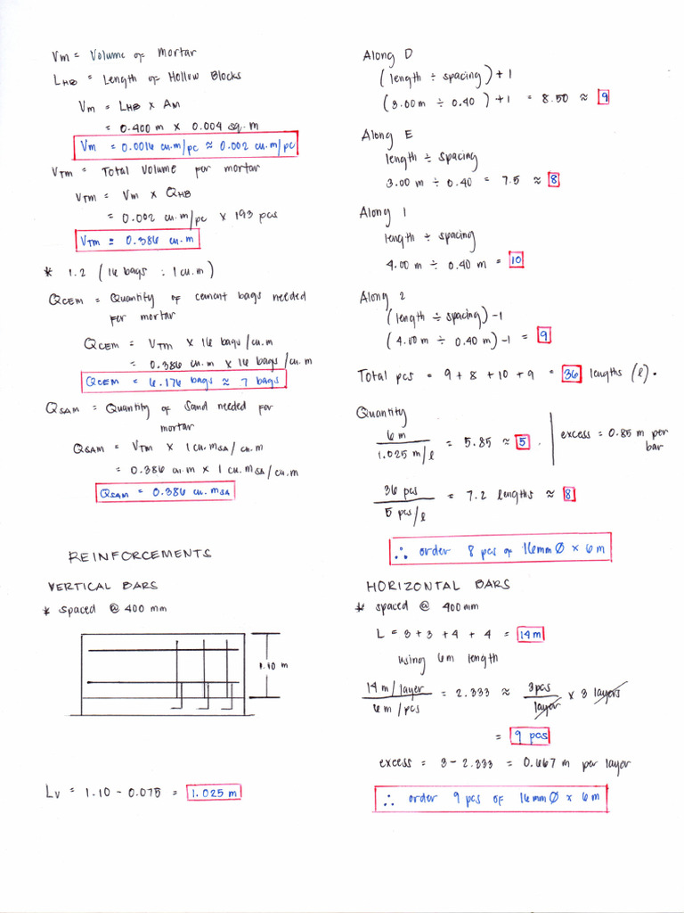 Vertical Bars Reinforcement Estimate | PDF