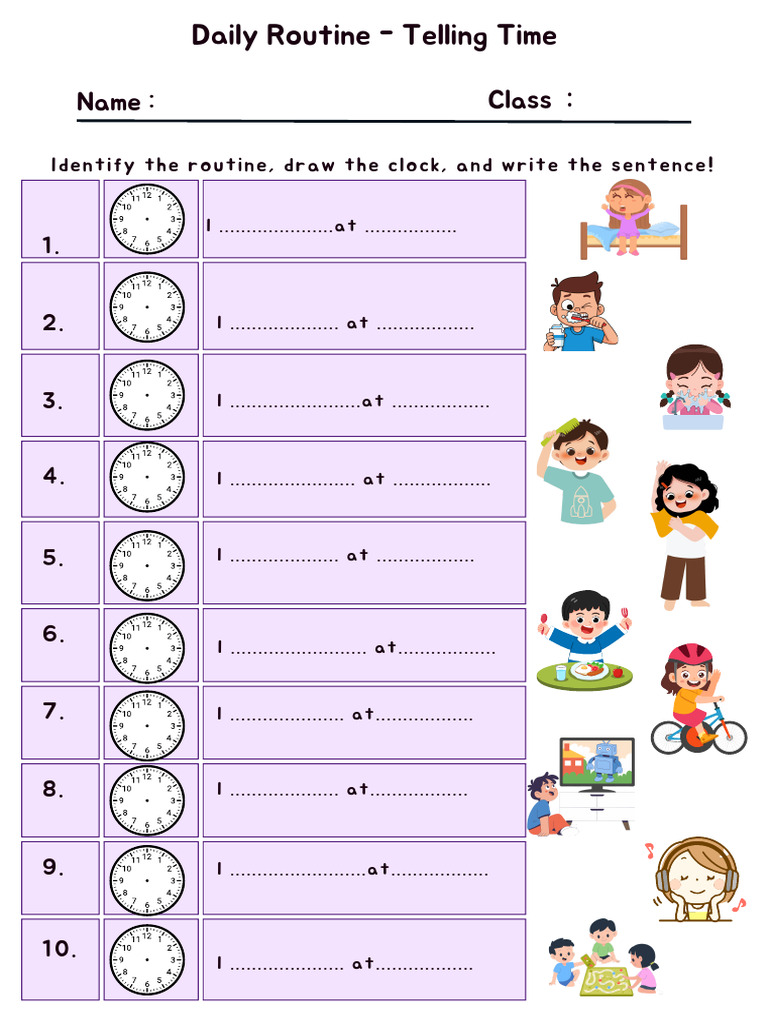 Daily Routine: Telling Time Activity | PDF