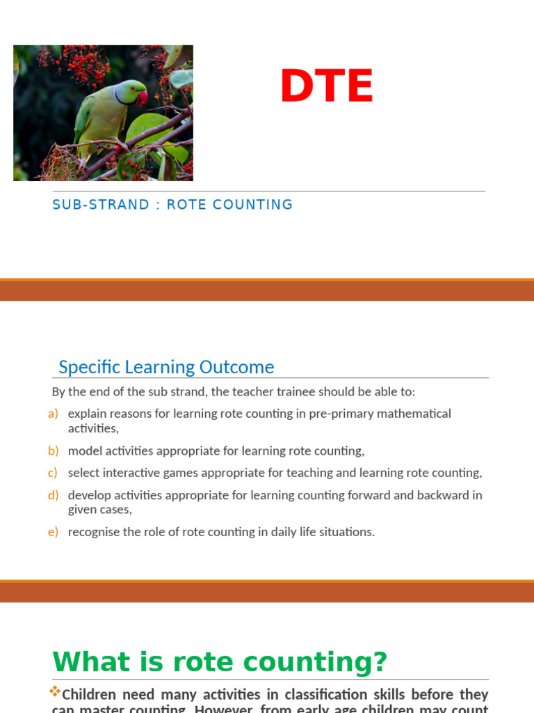 Rote Counting Activities for Pre-Primary | PDF | Learning | Teachers