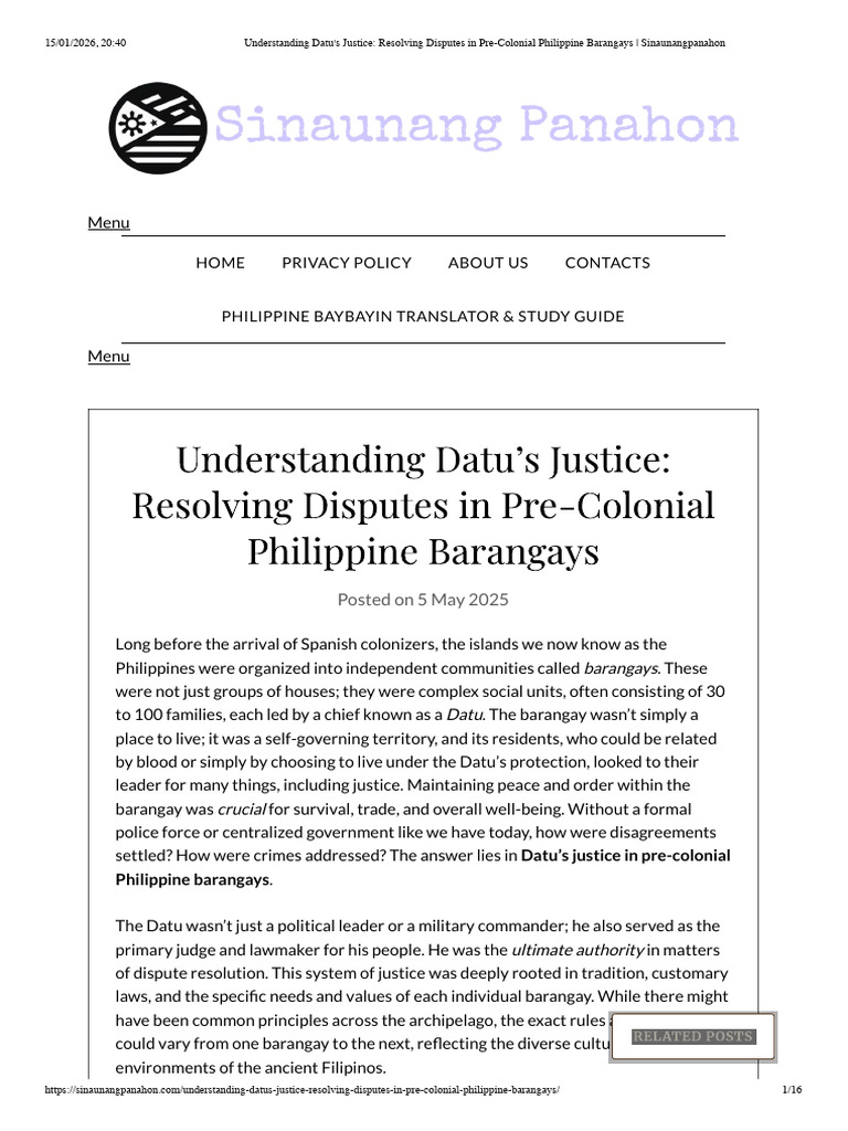 Datu's Justice in Pre-Colonial Philippines | PDF | Crimes | Crime ...