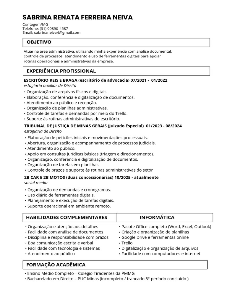 SABRINA RENATA FERREIRA NEIVA- CURRÍCULO | PDF