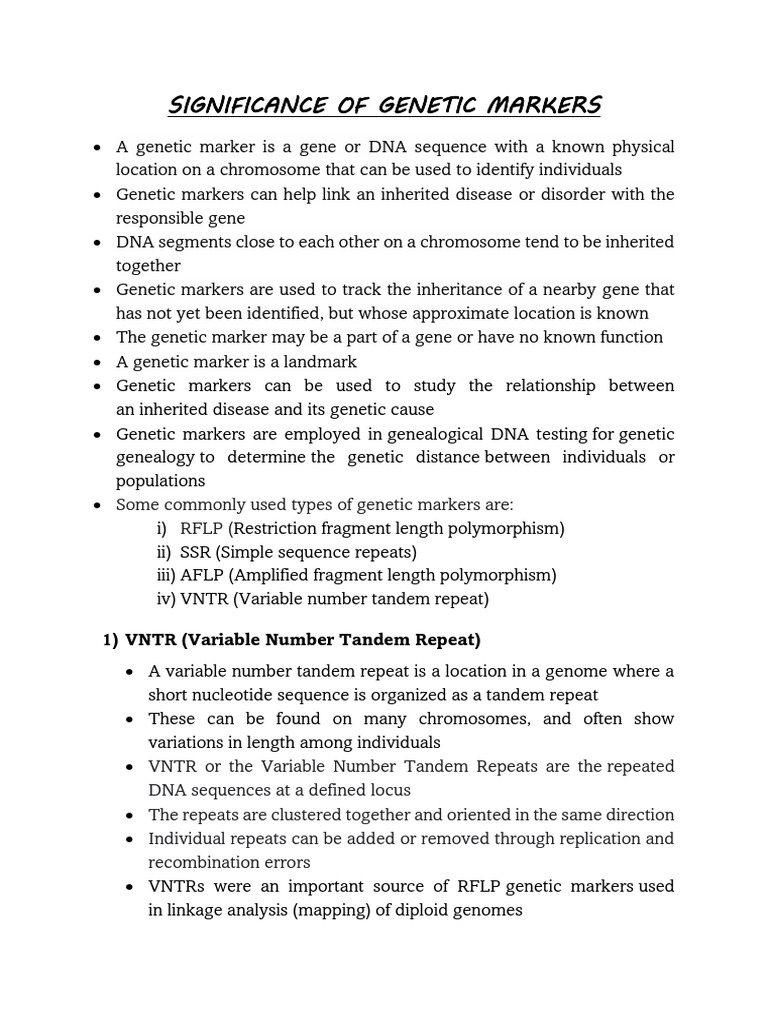 Significance of Genetic Markers | PDF | Microsatellite | Biological ...