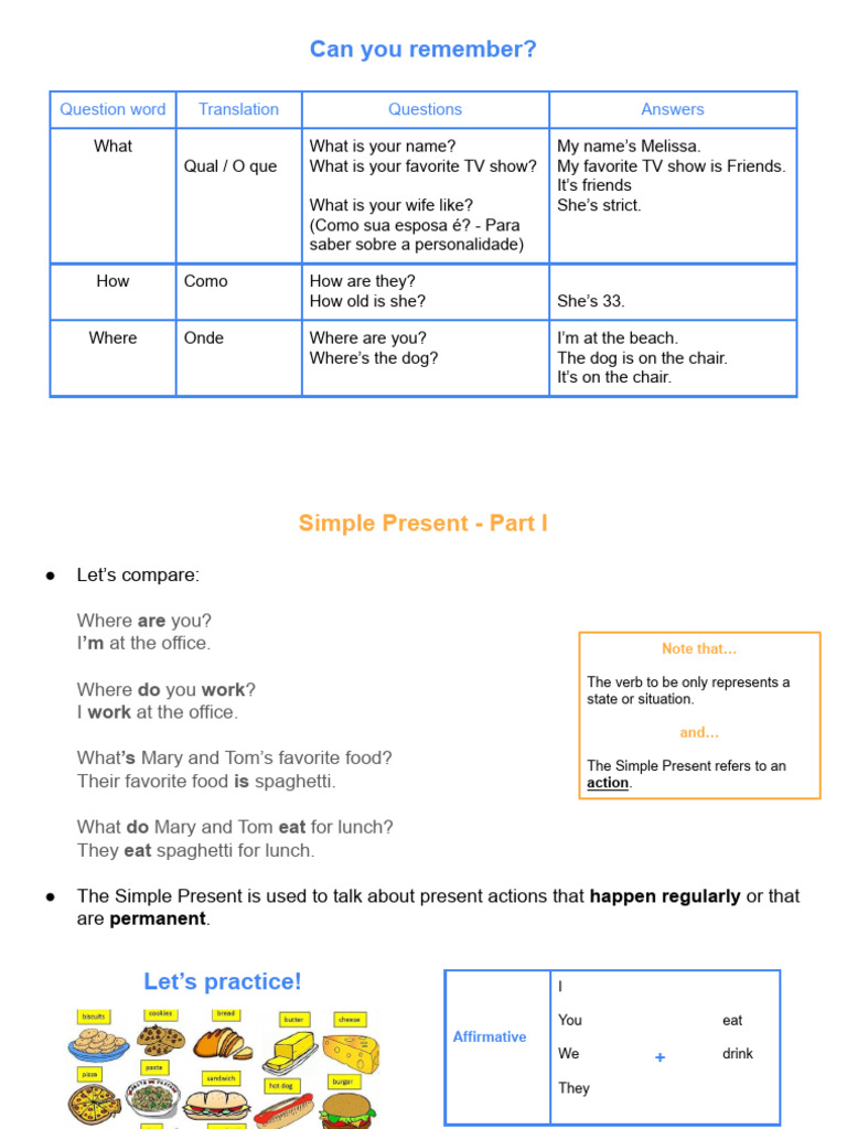 Class 6 (Simple Present - Part I) | PDF | Lunch | Meal