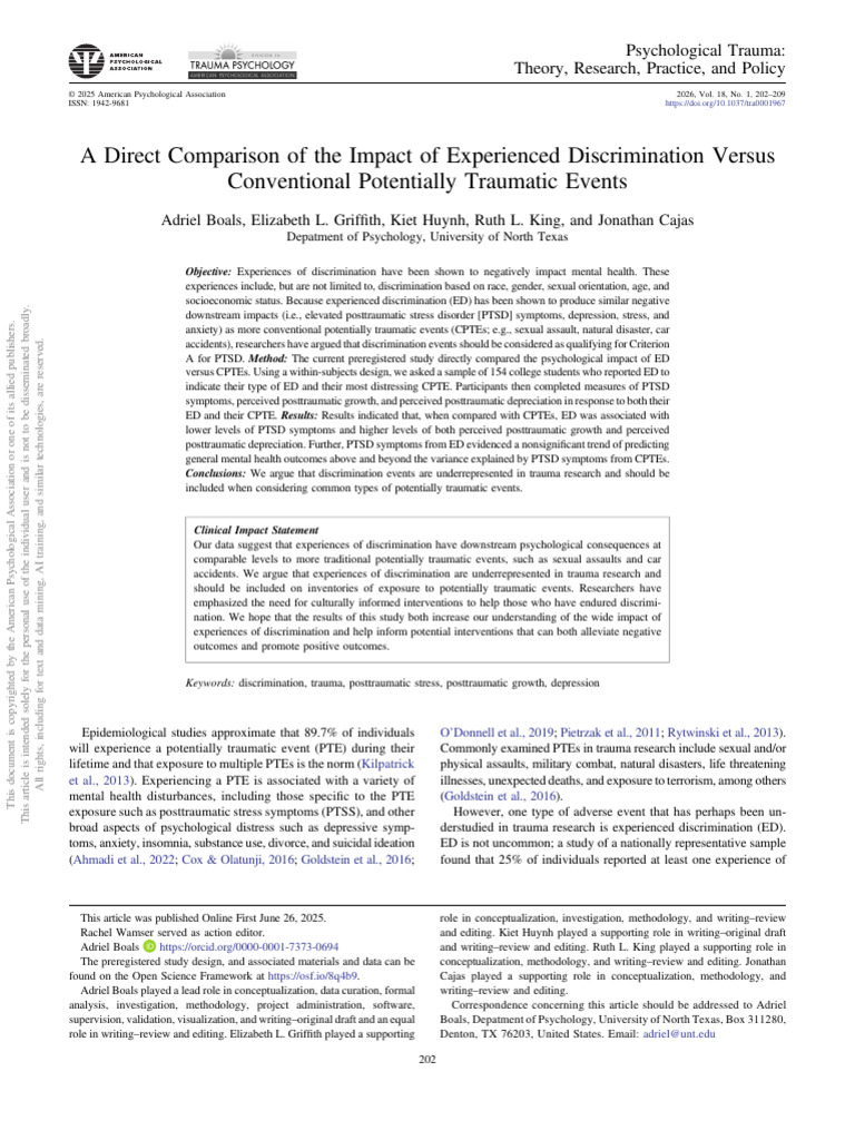 A Direct Comparison of The Impact of Experienced Discrimination Versus ...
