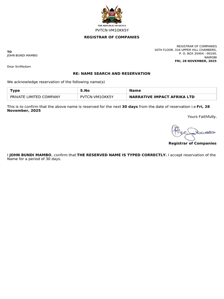 PVTCN VM1OKK5Y Name Reservation Certificate | PDF