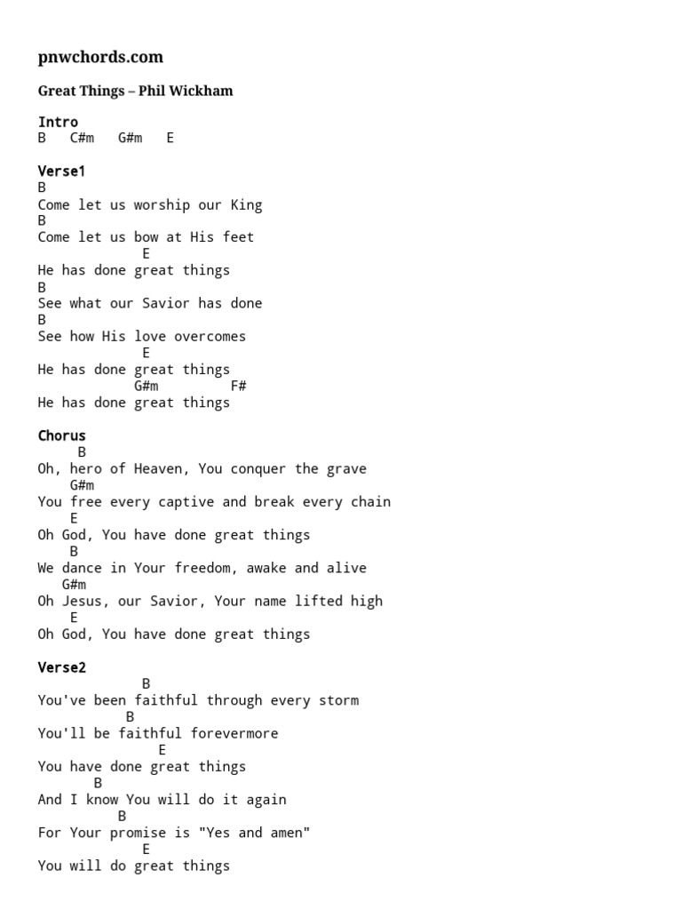 Great Things - Phil Wickham - Pnwchords | PDF