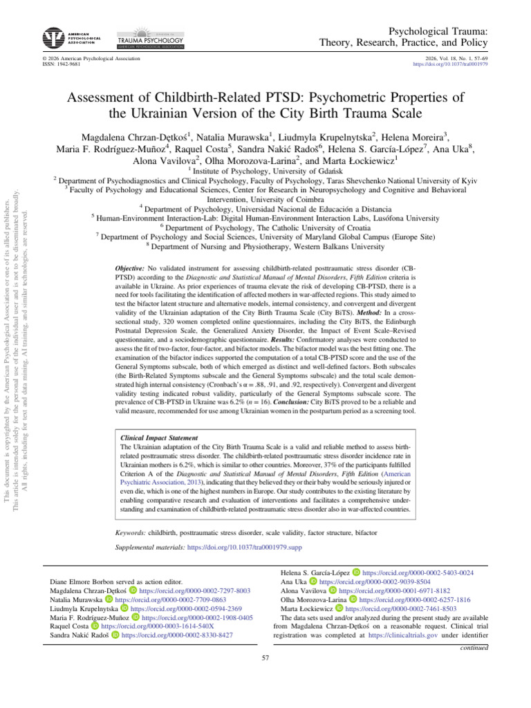 Ukrainian City Birth Trauma Scale Validity | PDF | Psychological Trauma ...