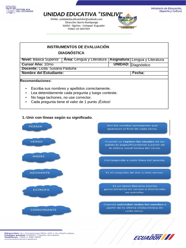 prueba de diacnostico 10 mo LL.LL | PDF | Lingüística
