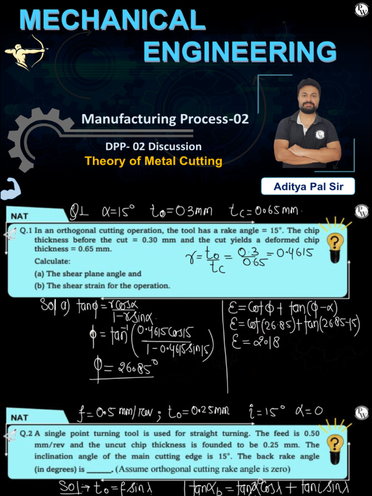 Theory of Metal Cutting: DPP 02 Discussion Notes | PDF