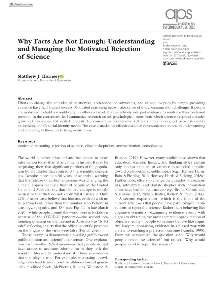Understanding Science Rejection Motivations | PDF | Conspiracy Theory ...