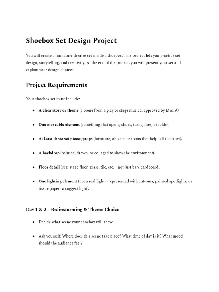 Miniature Shoebox Set Design Project | PDF