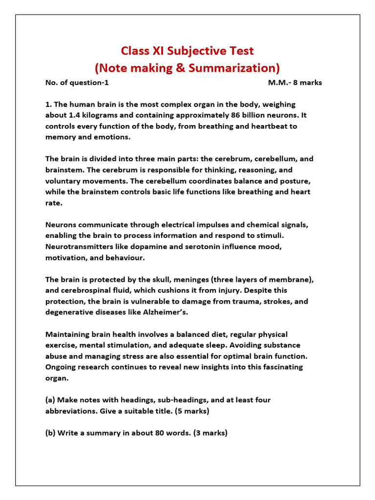 Note Making and Summarization Test-2 | PDF