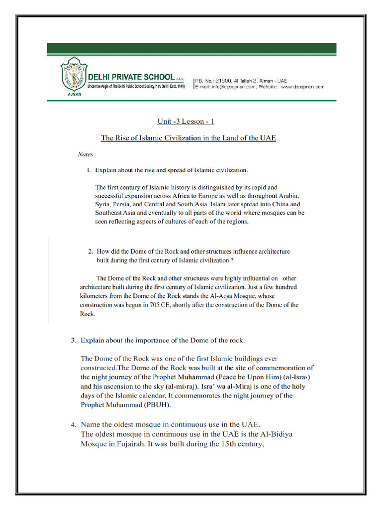The Rise of Islamic Civilization On The Land of The Uae Notes | PDF