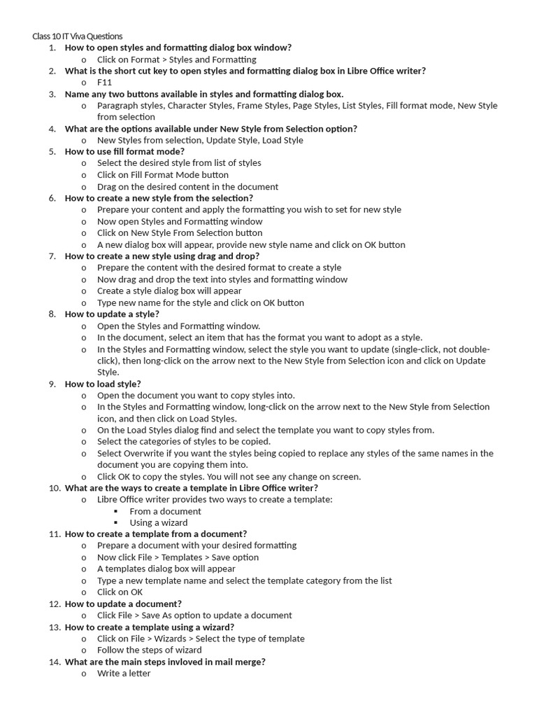 Class 10 IT Viva Questions Guide | PDF | Spreadsheet | Databases