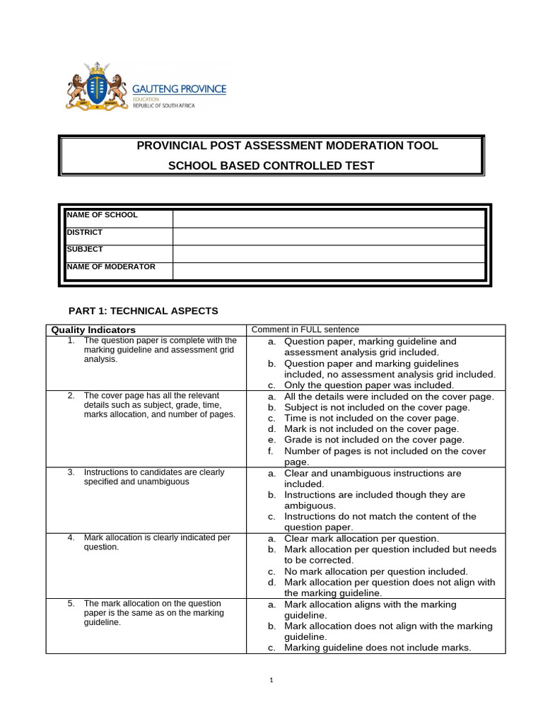 Provincial Assessment Moderation Guide | PDF | Learning | Multiple Choice