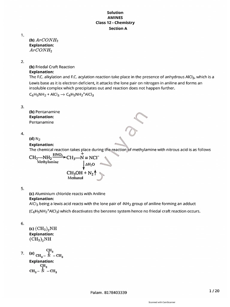 Amines (Practice Sheet Solution) | PDF
