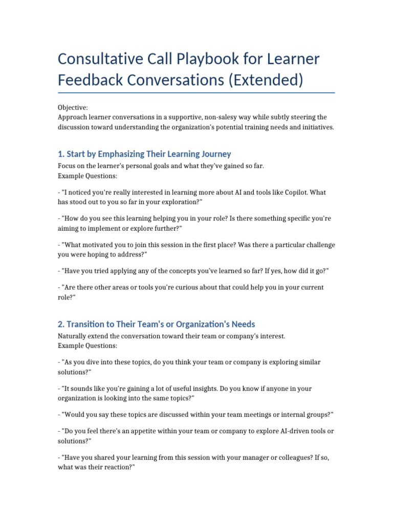 Learner Feedback Call Playbook | PDF | Learning | Cognitive Science