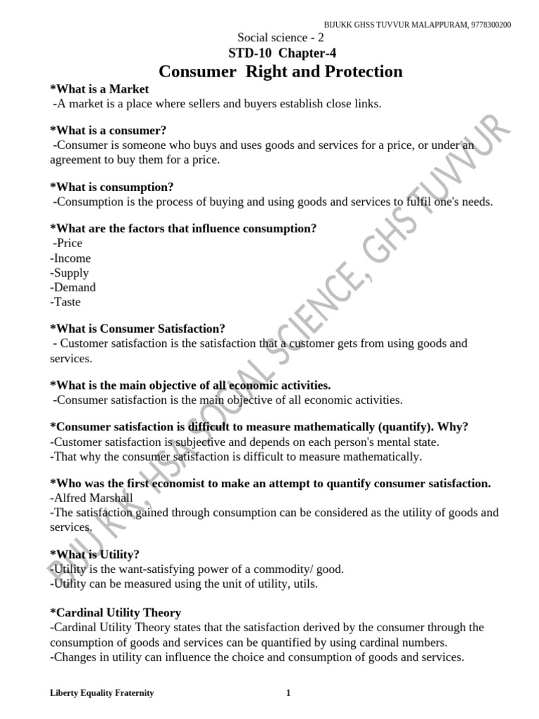 BIO VISION_STD 10 SS 2 Chaper 4 Consumer Rights and Protection Note ...