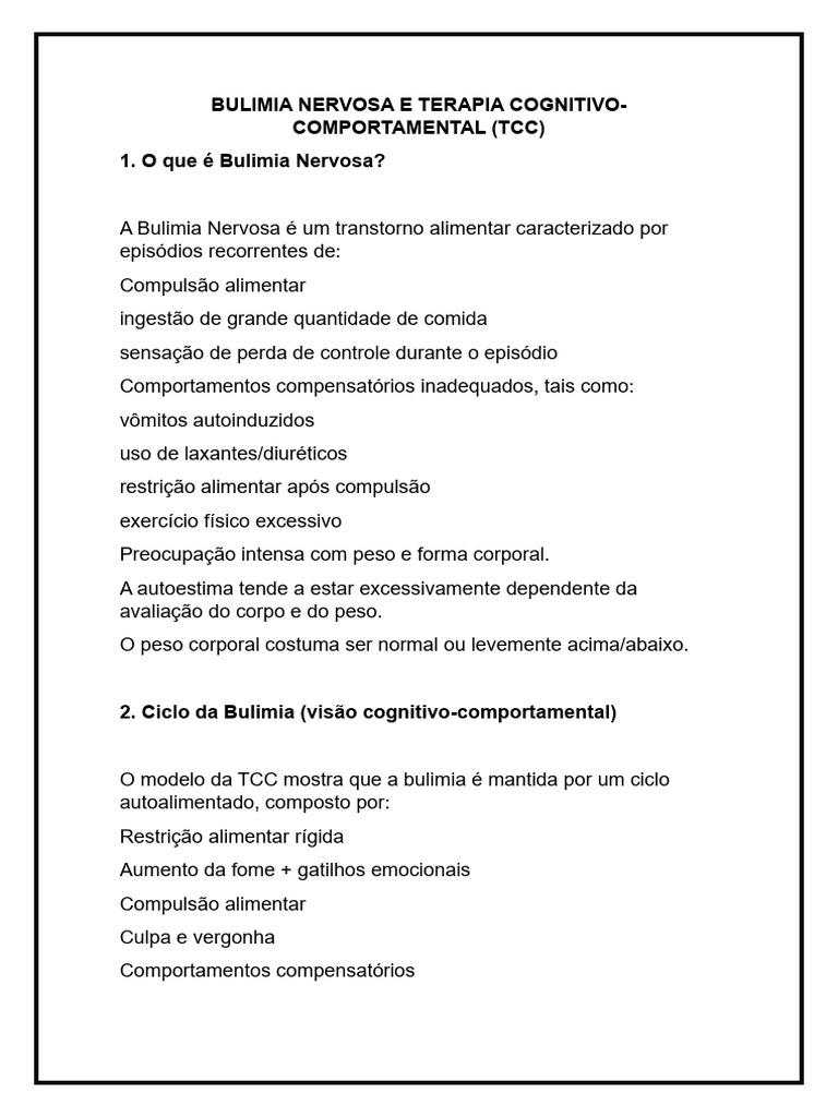 BULIMIA NERVOSA E TERAPIA COGNITIVO | PDF | Bulimia nervosa ...