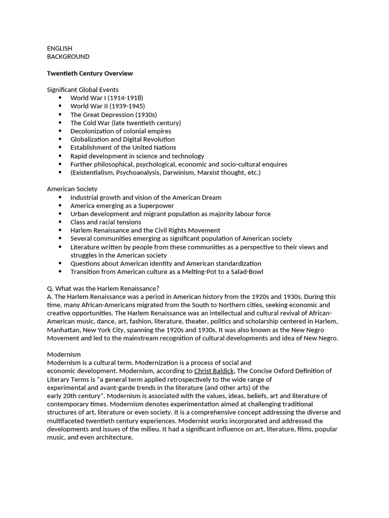 Sem 3 American Lit Background | PDF | Jews | Harlem Renaissance