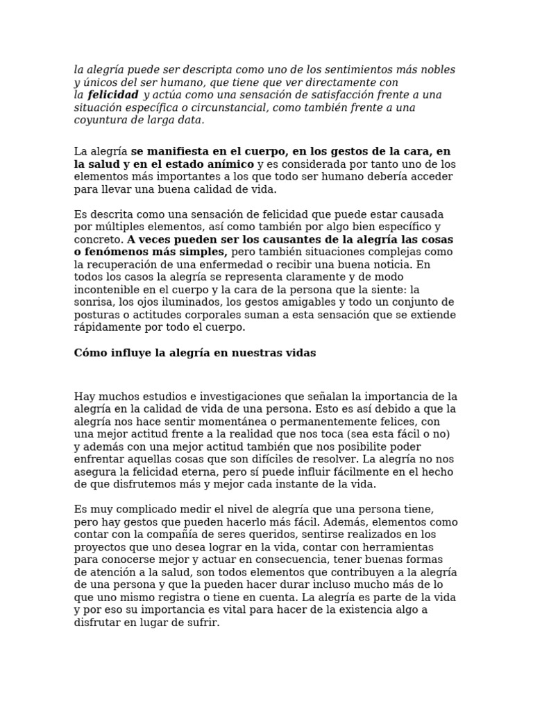 La Alegría Puede Ser Descripta Como Uno de Los Sentimientos Más Nobles ...