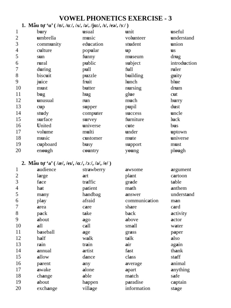 Vowel Phonetics Exercises for Students | PDF