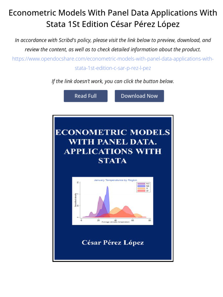 ECONOMETRIC MODELS WITH PANEL DATA APPLICATIONS WITH STATA 1st Edition César Pérez López | PDF ...