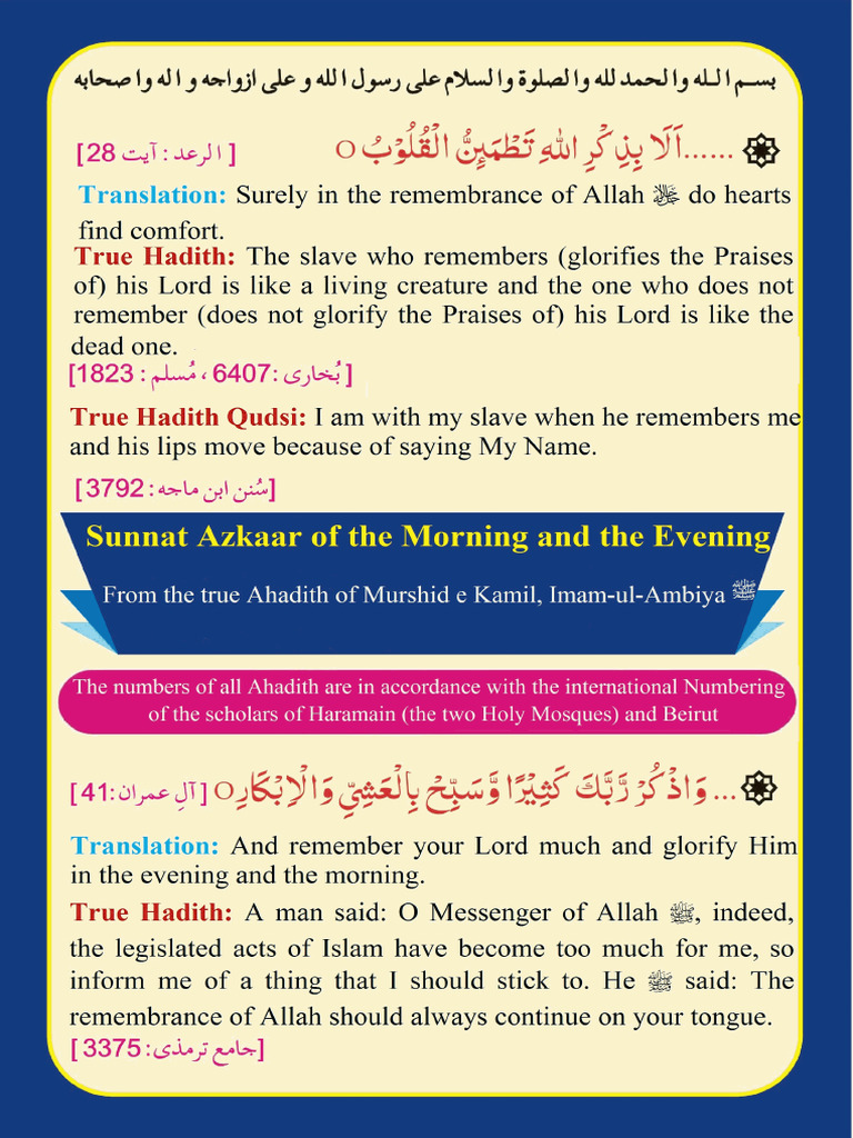 Blue Card Suboh-O-Sham Kay Saheh Sunnat Waza'if-o-Azkar English | PDF