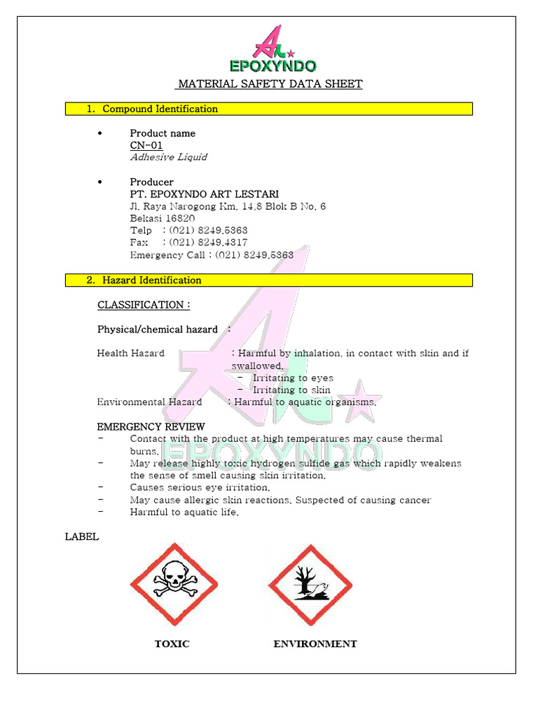 2. MSDS - CN (01) - Cairan Perekat | PDF | Firefighting | Fires