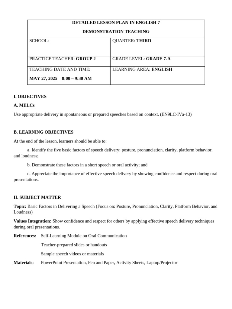 Detailed Lesson Plan in English 7 .06docx (1) | PDF | Multimedia | Lord's Prayer