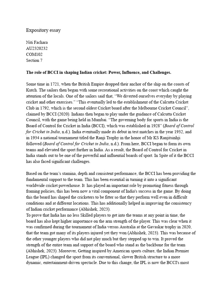 Expository Essay Final Draft | PDF | Summer Sports | Cricket