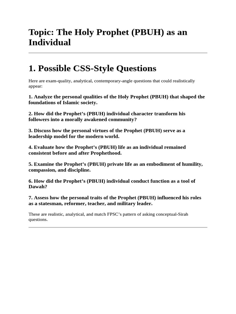 Holy Prophet as an Individual | PDF | Muhammad | Prophets And ...