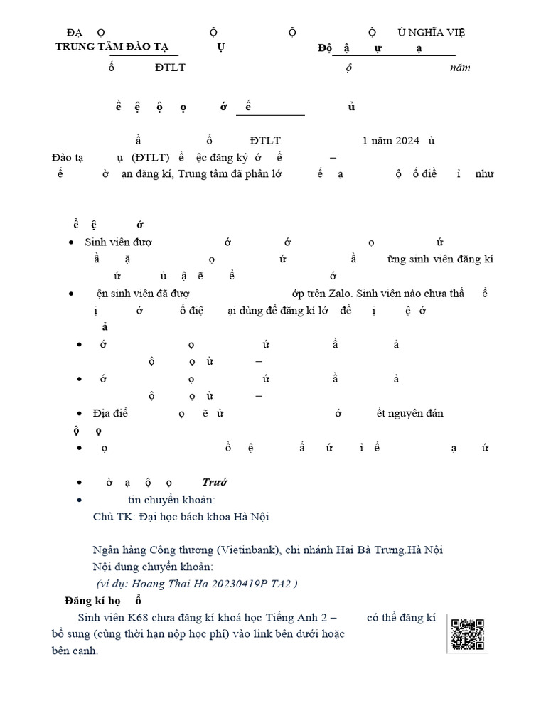 2024.02.07_Thông Báo Dieu Chinh Lớp Tiếng Anh 2 CED | PDF