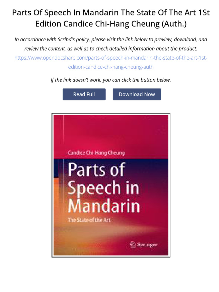 Parts of Speech in Mandarin The State of the Art 1st Edition Candice ...