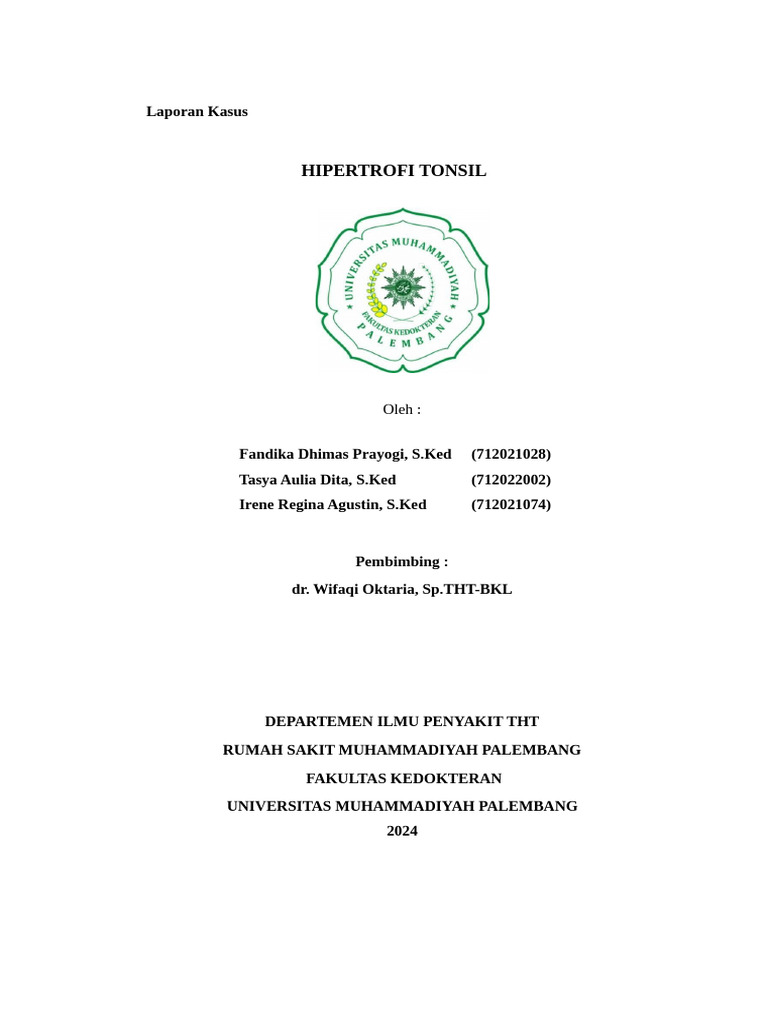 Laporan Kasus Hipertrofi Tonsil THT | PDF