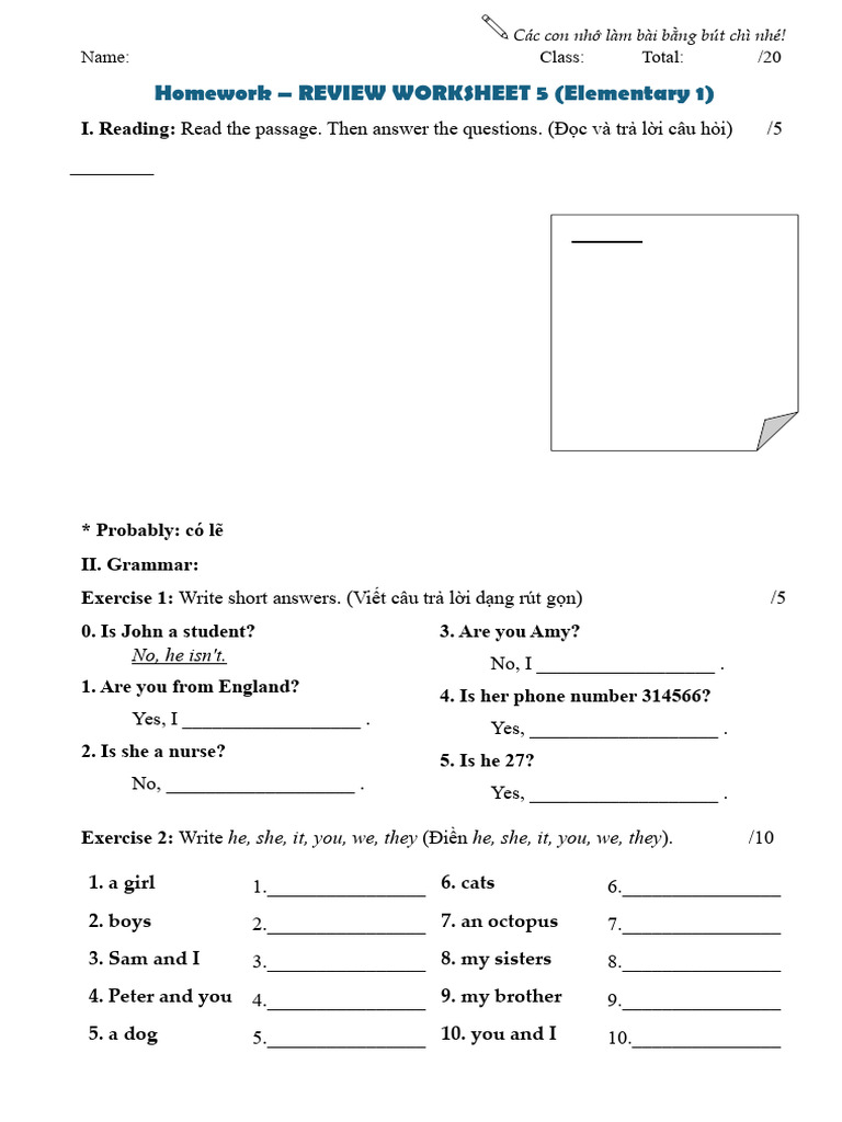Homework - Review Worksheet 5 (Ele 1) | PDF