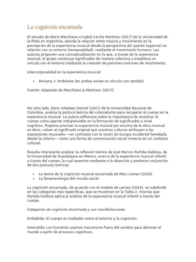 La Cognición Encarnada | PDF | Cognición | Experiencia