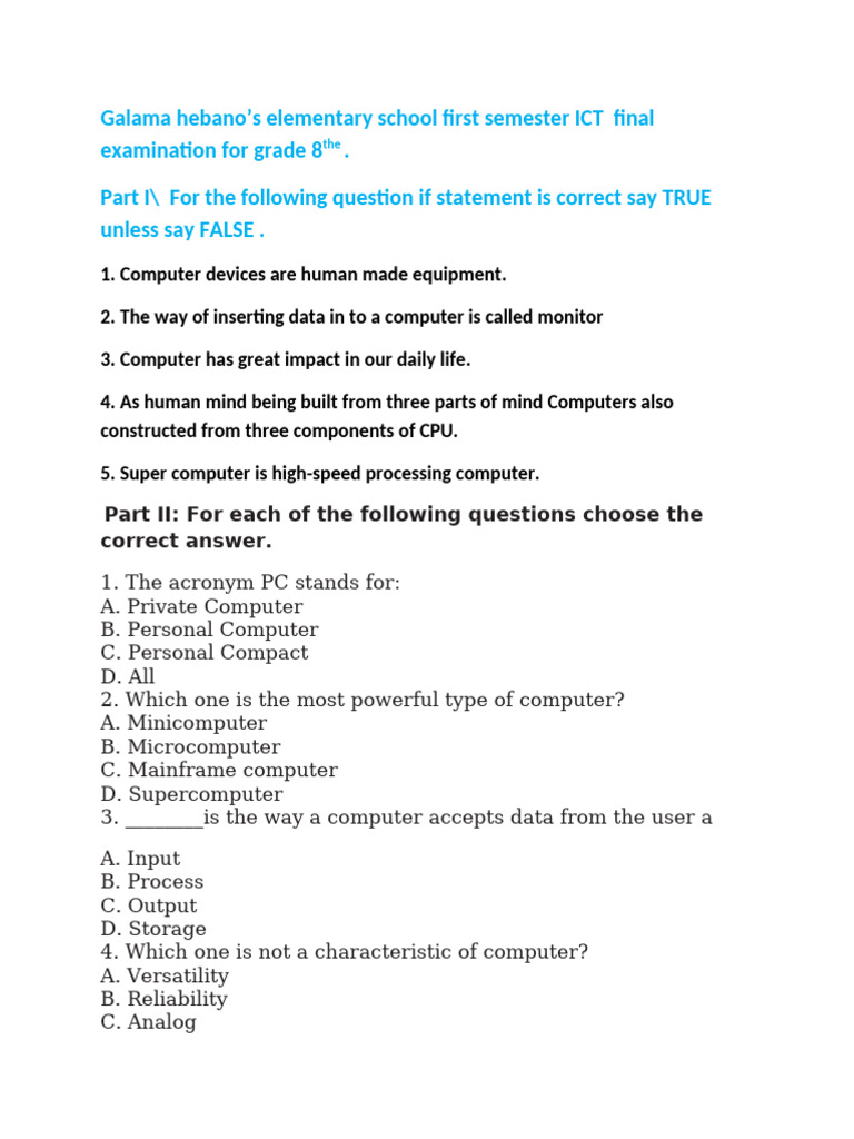 Grade 8 ICT's Final Exam | PDF