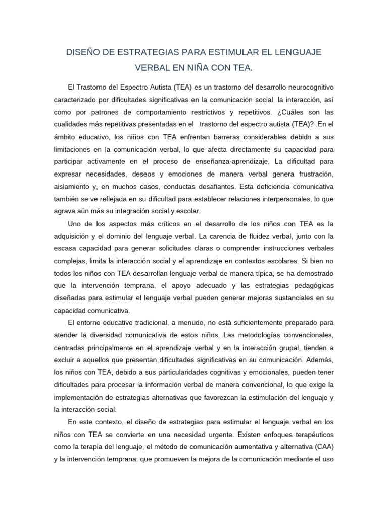 Estrategias para Estimular el Lenguaje en TEA | PDF | Autismo ...