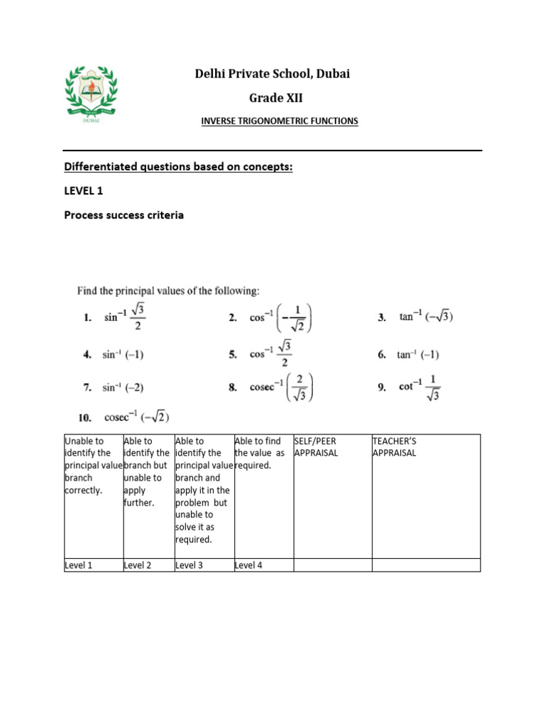 8. Inverse Trigo Index Notebook Work - Copy | PDF | Trigonometric ...