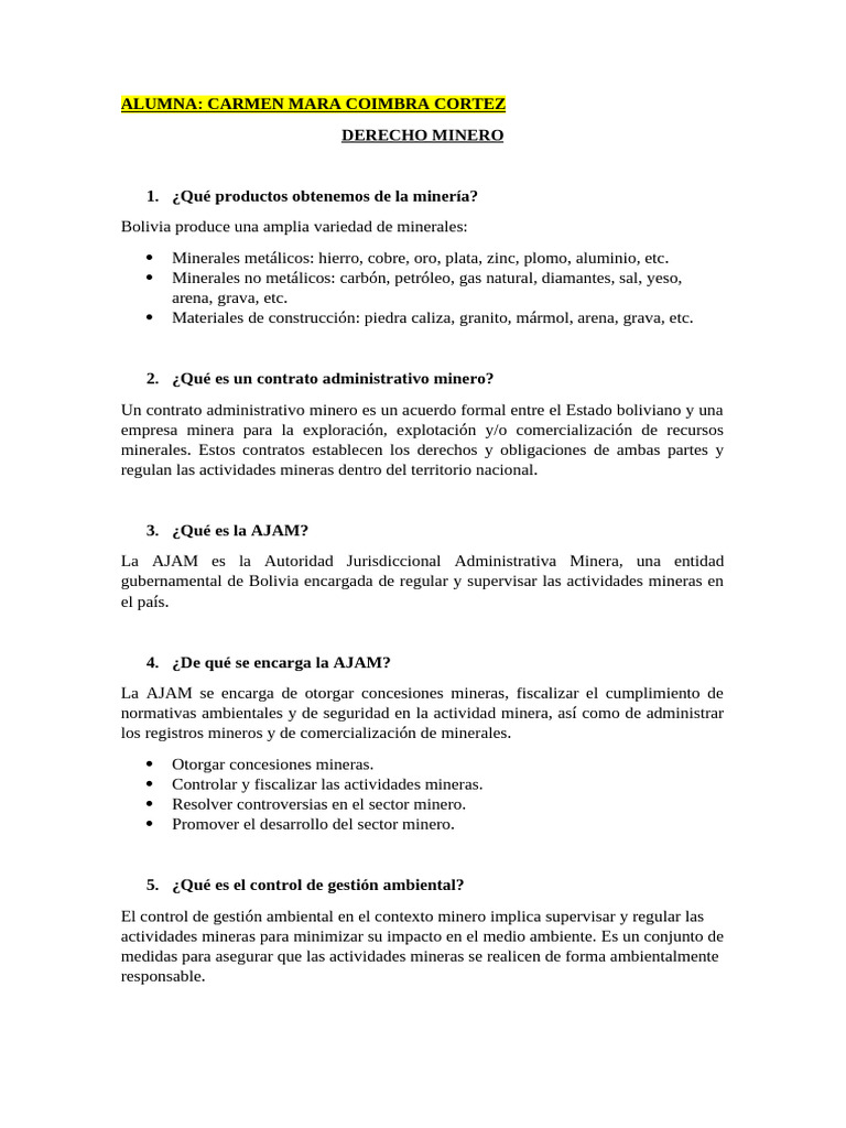 Segundo Control de Lectura Derecho Minero (1) | PDF | Minería | Minerales